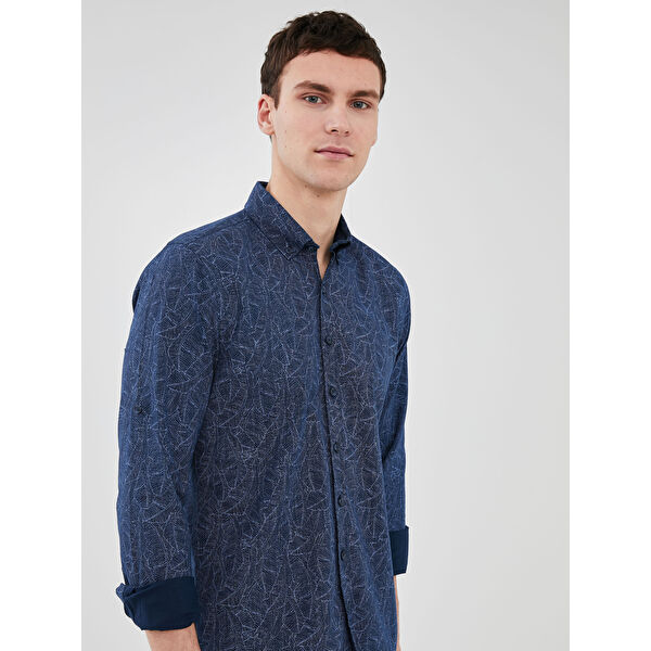 Slim Fit Uzun Kollu Desenli Poplin Erkek Gömlek Slim Fit Uzun Kollu Desenli Poplin Erkek Gömlek