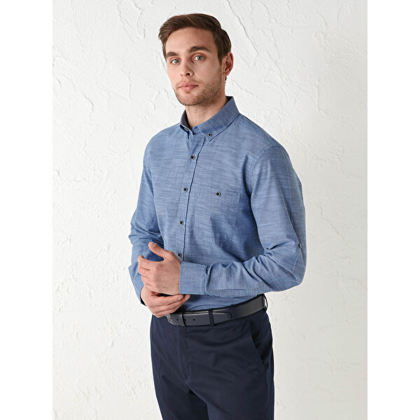 LCW BASIC Regular Fit Uzun Kollu Desenli Poplin Erkek Gömlek LCW BASIC Regular Fit Uzun Kollu Desenli Poplin Erkek Gömlek