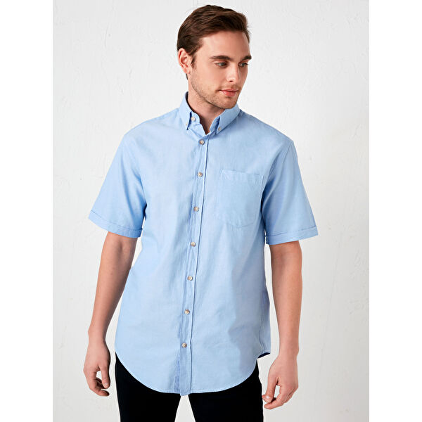 LCW BASIC Rahat Kalıp Kısa Kollu Oxford Erkek Gömlek