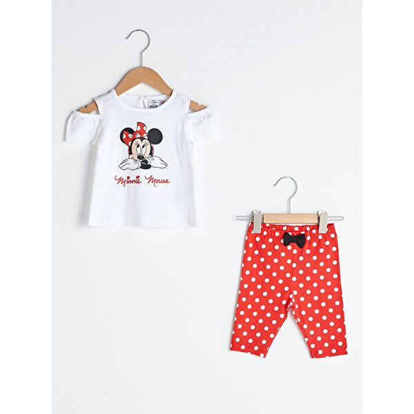 Minnie Mouse Baskılı Pamuklu Bisiklet Yaka Kız Bebek Tişört ve Tayt 2'li Takım Minnie Mouse Baskılı Pamuklu Bisiklet Yaka Kız Bebek Tişört ve Tayt 2'li Takım