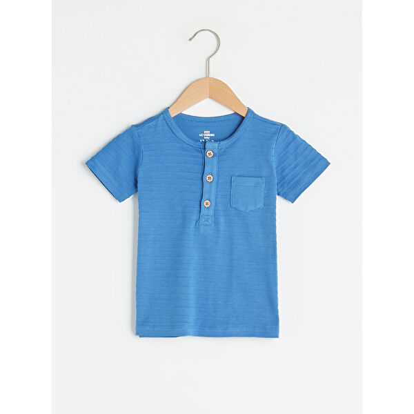 Bisiklet Yaka Kısa Kollu Kendinden Desenli Pamuklu Erkek Bebek Tişört