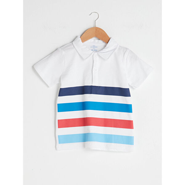 Polo Yaka Çizgili Pamuklu Erkek Bebek Tişört