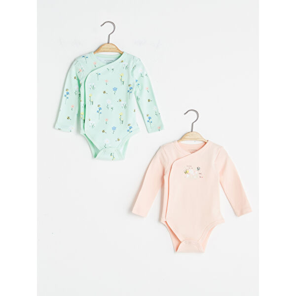 Zarf Yaka Uzun Kollu Baskılı Pamuklu Kız Bebek Çıtçıtlı Body 2'li Zarf Yaka Uzun Kollu Baskılı Pamuklu Kız Bebek Çıtçıtlı Body 2'li