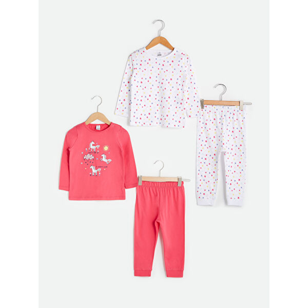 Bisiklet Yaka Uzun Kollu Baskılı Kız Bebek Pijama Takım 4'lü