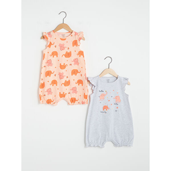 Bisiklet Yaka Kolsuz Baskılı Kız Bebek Tulum 2'li