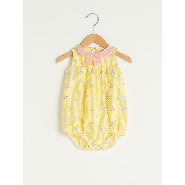 Bebek Yaka Desenli Pamuklu Kız Bebek Tulum