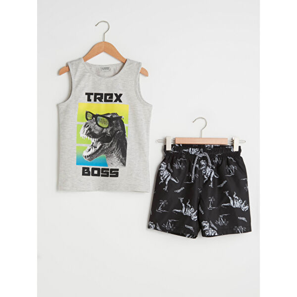 Bisiklet Yaka Baskılı Erkek Çocuk Yüzme Takım