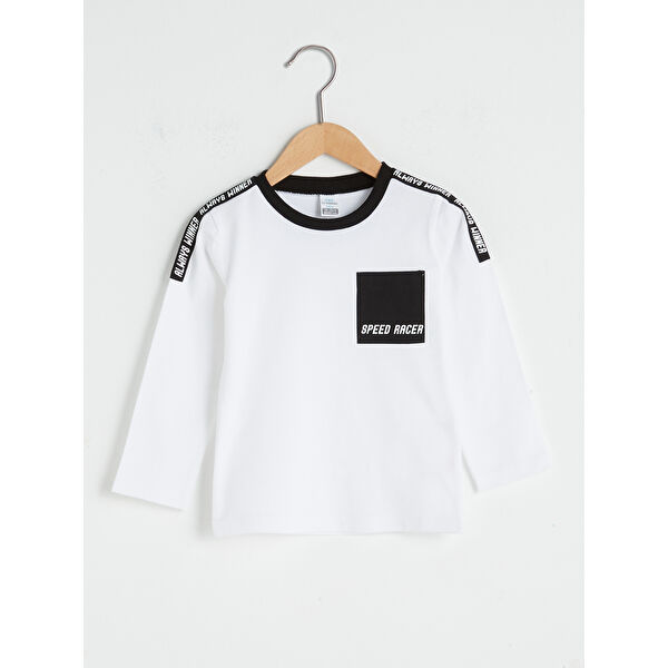 Bisiklet Yaka Uzun Kol Yazı Baskılı Erkek Bebek Tişört