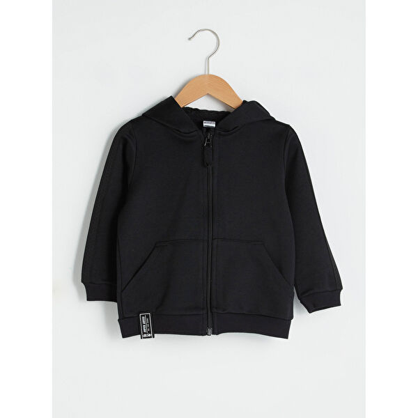 Kapüşonlu Uzun Kol Basic Erkek Bebek Fermuarlı Sweatshirt