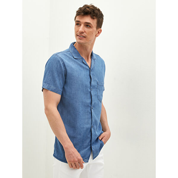 Regular Fit Kısa Kollu Erkek Jean Gömlek Regular Fit Kısa Kollu Erkek Jean Gömlek