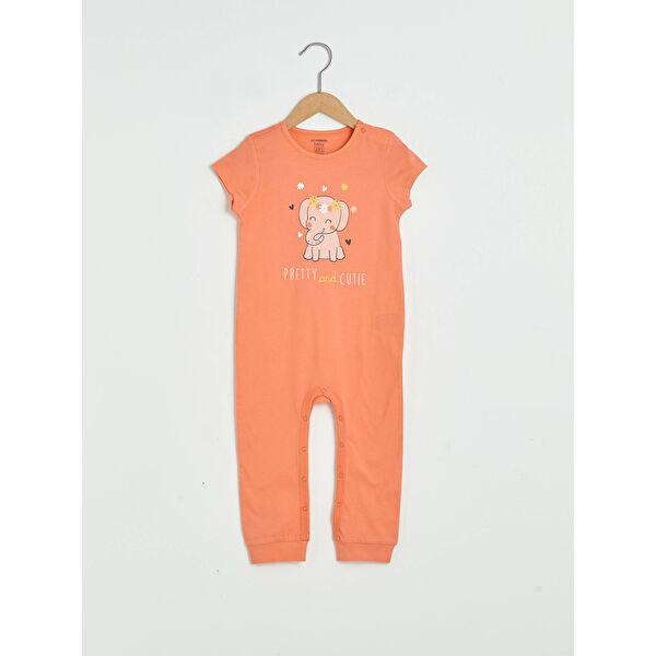 Bisiklet Yaka Kısa Kol Baskılı Pamuklu Kız Bebek Tulum