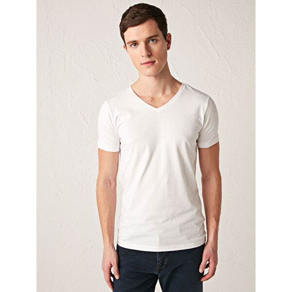 V Yaka Kısa Kollu Pamuklu Erkek Fanila