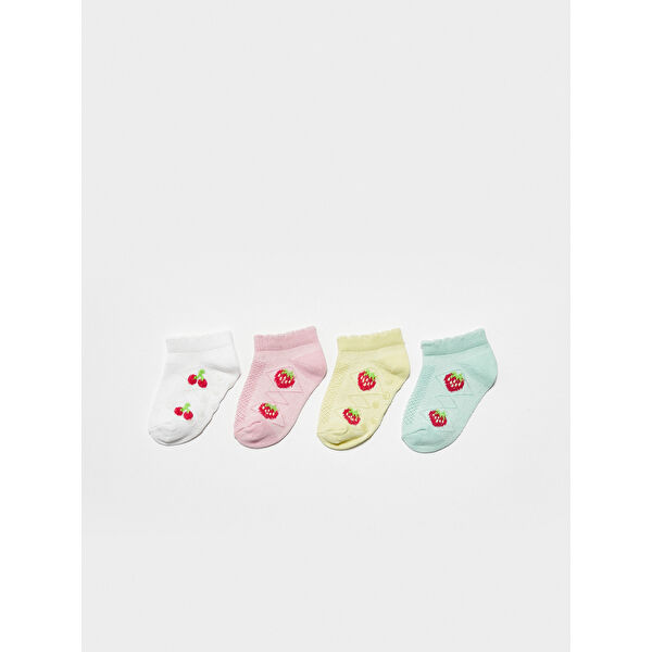 Baskılı Kız Bebek Patikli Çorap 4'lü