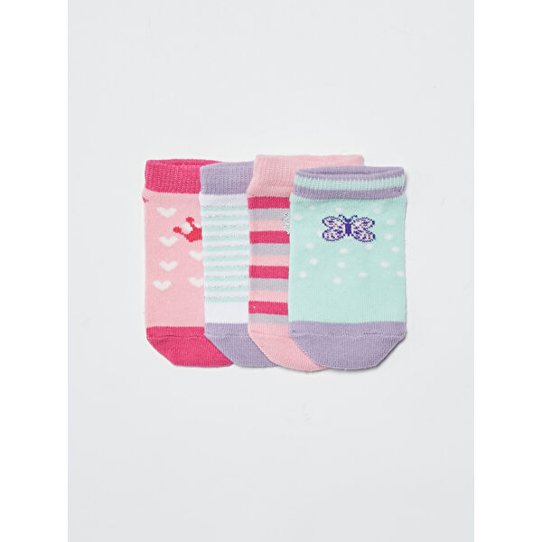 Baskılı Kız Bebek Patikli Çorap 4'lü