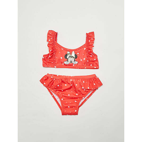 Esnek Kumaştan Minnie Mouse Baskılı Kız Bebek Bikini Takımı