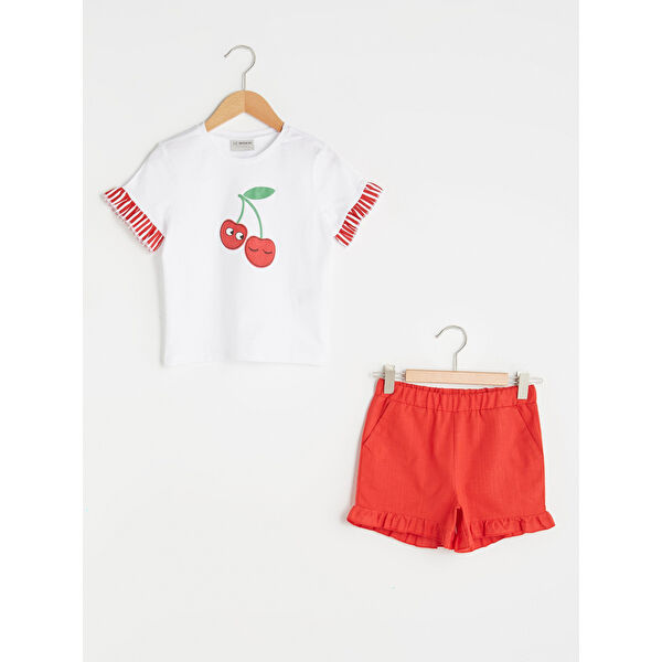 Bisiklet Yaka Nakışlı Kısa Kollu Kız Çocuk Bluz ve Şort