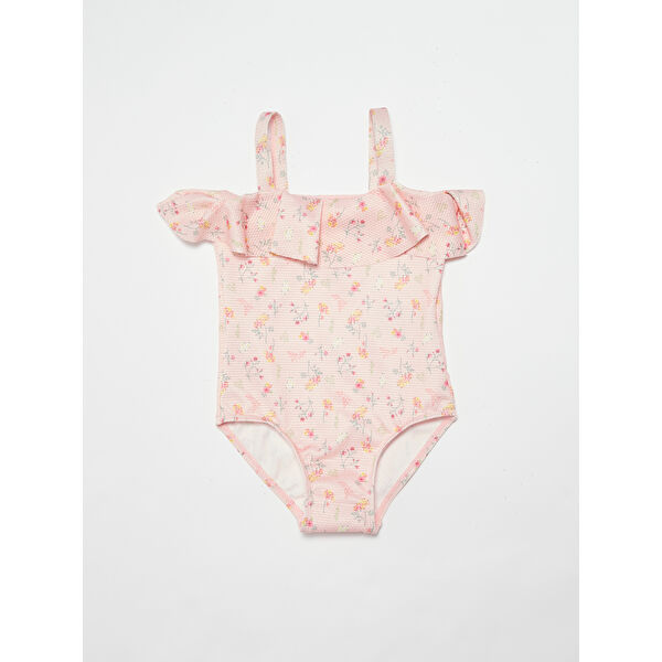 Askılı Fırfır Detaylı Baskılı Kız Bebek Mayo