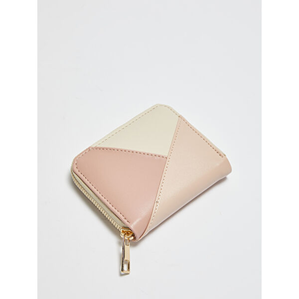 Renk Bloklu Deri Görünümlü Kadın Cüzdan