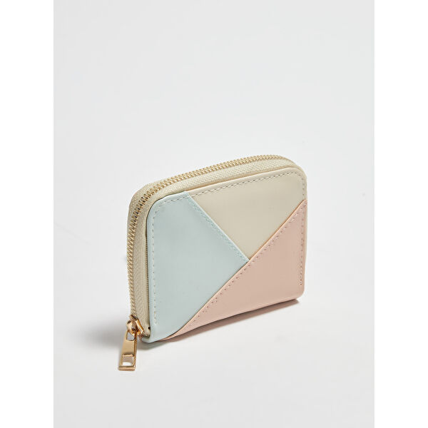 Renk Bloklu Deri Görünümlü Kadın Cüzdan