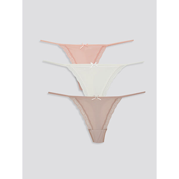 LCW DREAM Dantel Desenli Kadın Tanga Külot 3'lü LCW DREAM Dantel Desenli Kadın Tanga Külot 3'lü