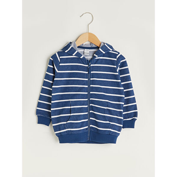 Kapüşonlu Uzun Kollu Çizgili Erkek Bebek Fermuarlı Erkek Bebek Sweatshirt