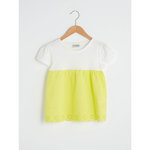 Bisiklet Yaka Fisto Detaylı Kısa Kollu Kız Çocuk Bluz