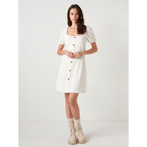 LCW CASUAL Düğme Detaylı Jakarlı Elbise