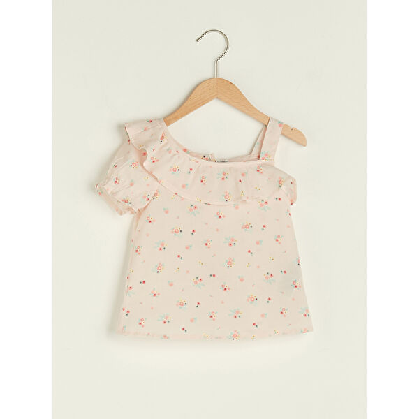 Fırfır Detaylı Desenli Pamuklu Kız Bebek Bluz