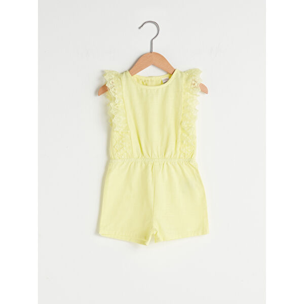 Bisiklet Yaka Fırfır Detaylı Kız Bebek Şortlu Salopet