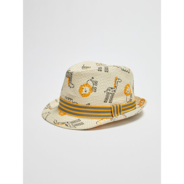 Desenli Erkek Bebek Hasır Şapka Desenli Erkek Bebek Hasır Şapka