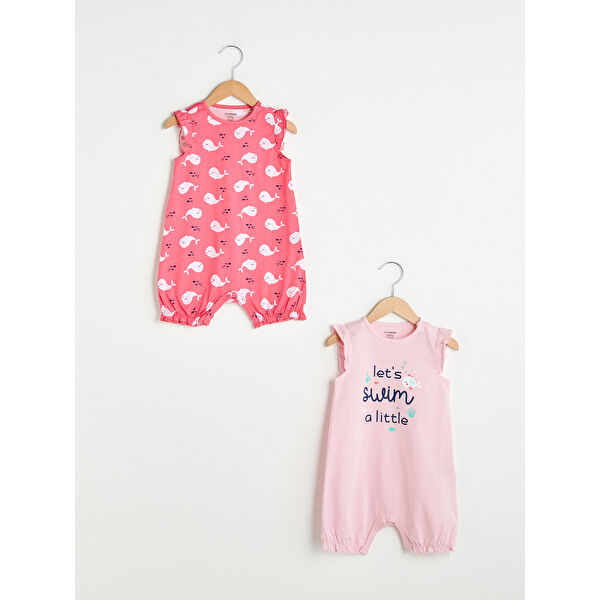 Bisiklet Yaka Baskılı Pamuklu Kız Bebek Tulum 2'li
