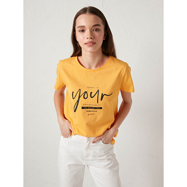 LCW CASUAL Bisiklet Yaka Slogan Baskılı Kısa Kollu Kadın Tişört