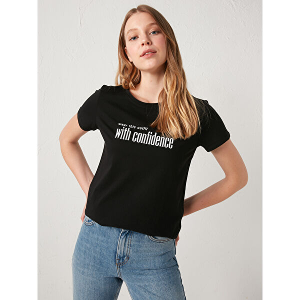 LCW CASUAL Bisiklet Yaka Slogan Baskılı Tişört