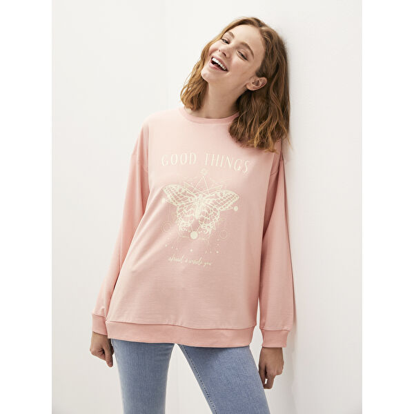 LCW CASUAL Slogan Baskılı Bisiklet Yaka Sweatshirt