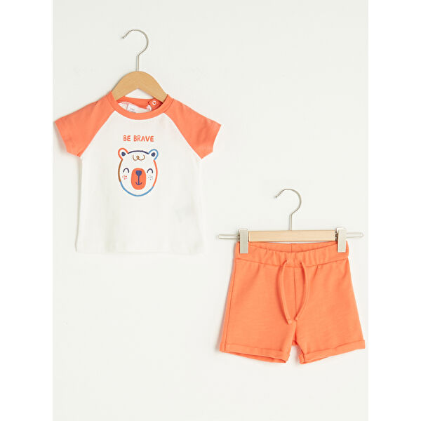 Bisiklet Yaka Kısa Kollu Baskılı Erkek Tişört ve Şort 2'li Takım