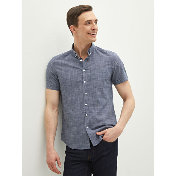 LCW CLASSIC Slim Fit Kısa Kollu Poplin Erkek Gömlek