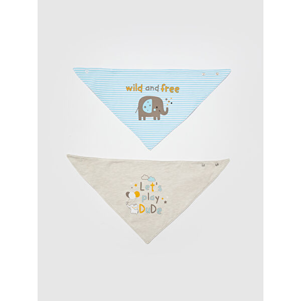 Pamuklu Baskılı Erkek Bebek Mama Önlüğü 2'li