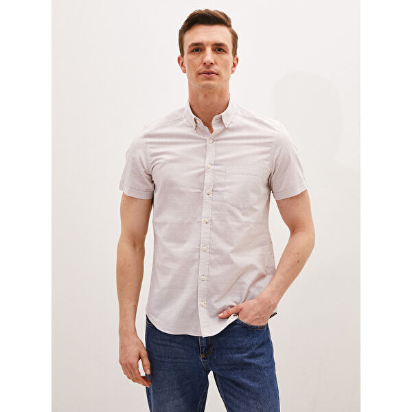 Slim Fit Kısa Kollu Armürlü Erkek Gömlek Slim Fit Kısa Kollu Armürlü Erkek Gömlek