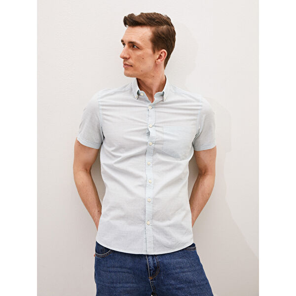 LCW CLASSIC Slim Fit Kısa Kollu Armürlü Erkek Gömlek