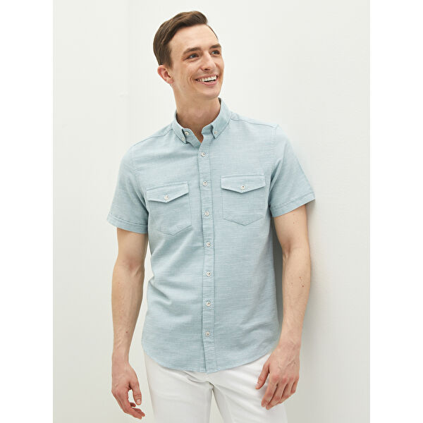 Regular Fit Kısa Kollu Armürlü Erkek Gömlek Regular Fit Kısa Kollu Armürlü Erkek Gömlek