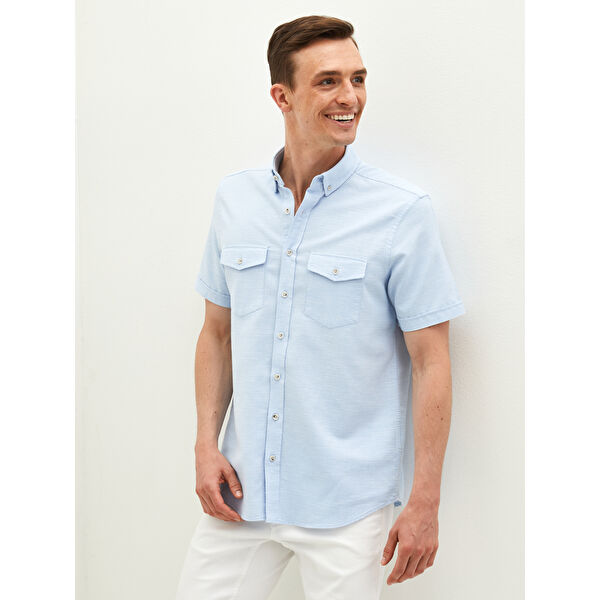 Regular Fit Kısa Kollu Armürlü Erkek Gömlek Regular Fit Kısa Kollu Armürlü Erkek Gömlek