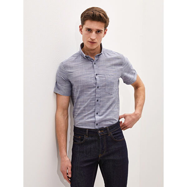 LCW CLASSIC Slim Fit Kısa Kollu Poplin Erkek Gömlek