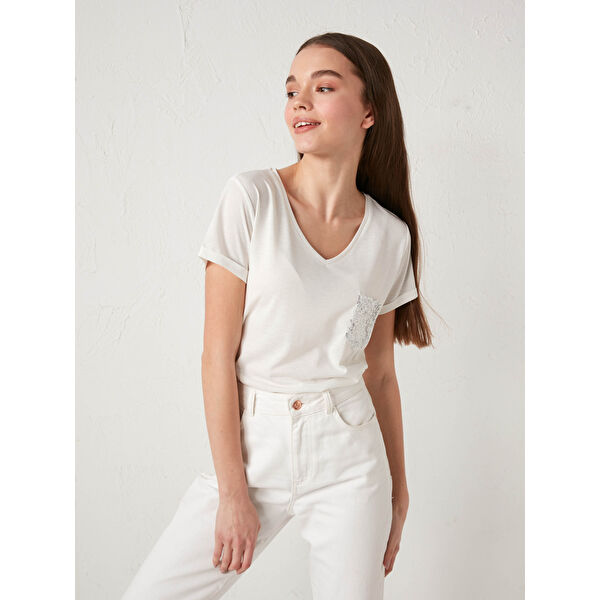 LCW CASUAL V Yaka Basic Kısa Kollu Kadın Tişört LCW CASUAL V Yaka Basic Kısa Kollu Kadın Tişört