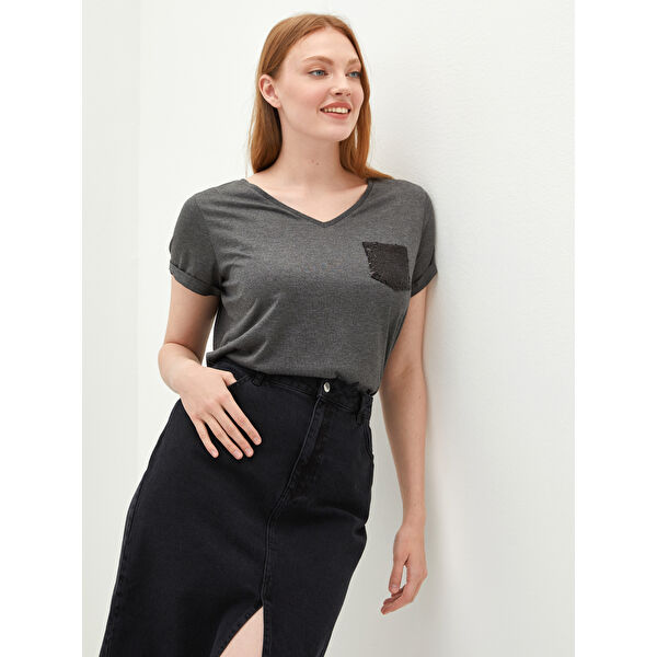LCW CASUAL V Yaka Basic Kısa Kollu Kadın Tişört LCW CASUAL V Yaka Basic Kısa Kollu Kadın Tişört