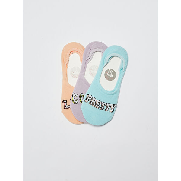 Yazı Baskılı Pamuklu Kadın Babet Çorap 3'lü Yazı Baskılı Pamuklu Kadın Babet Çorap 3'lü