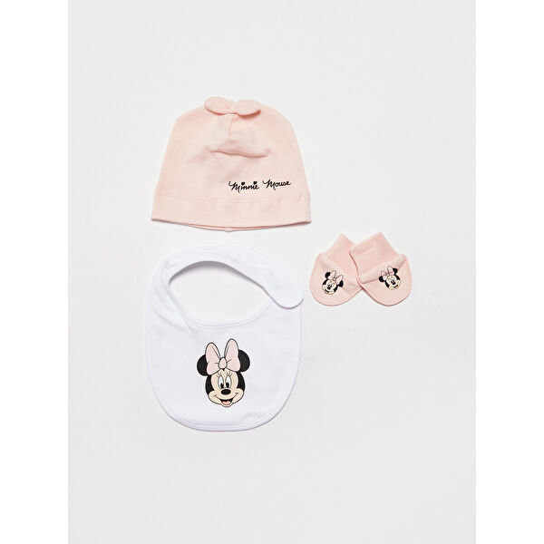 Minnie Mouse Baskılı Bere Mama Önlüğü ve Eldiven 3'lü Takım Minnie Mouse Baskılı Bere Mama Önlüğü ve Eldiven 3'lü Takım