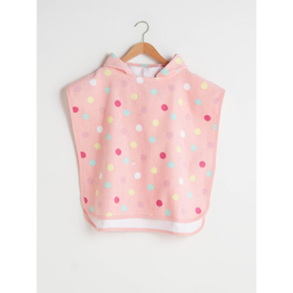 Kapüşonlu Puantiye Baskılı Kız Bebek Panço Bornoz