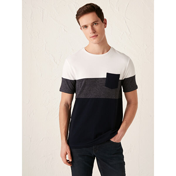 Bisiklet Yaka Kısa Kollu Renk Bloklu Penye Erkek Tişört