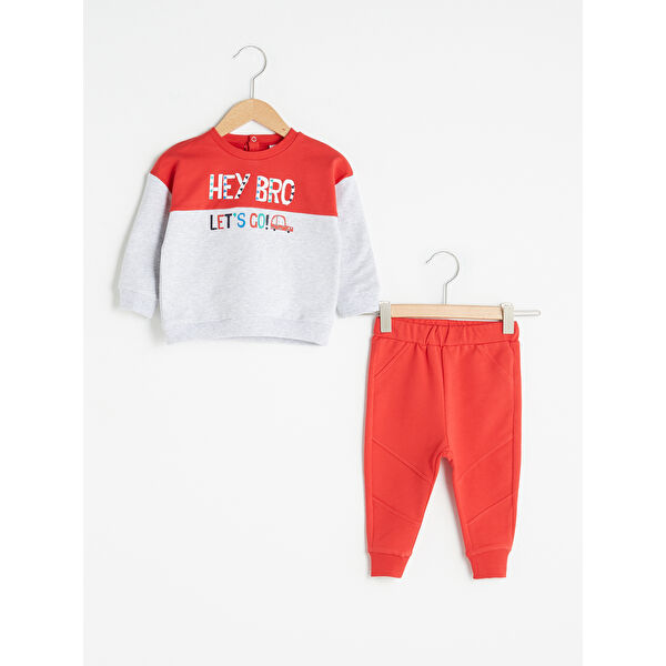 Bisiklet Yaka Uzun Kol Baskılı Erkek Bebek Sweatshirt ve Jogger Pantolon 2'li Takım Bisiklet Yaka Uzun Kol Baskılı Erkek Bebek Sweatshirt ve Jogger Pantolon 2'li Takım