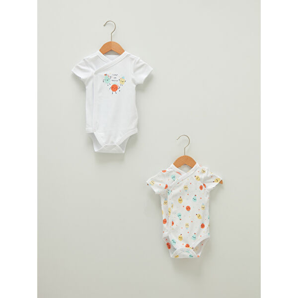 Zarf Yaka Kısa Kollu Baskılı Pamuklu Unisex Bebek Çıtçıtlı Body 2'li Zarf Yaka Kısa Kollu Baskılı Pamuklu Unisex Bebek Çıtçıtlı Body 2'li